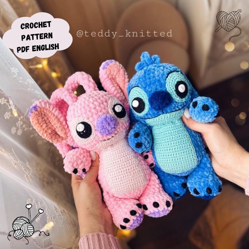 Stitch and Angel Crochet Pattern Plush Amigurumi Toy (PDF Pattern ...
