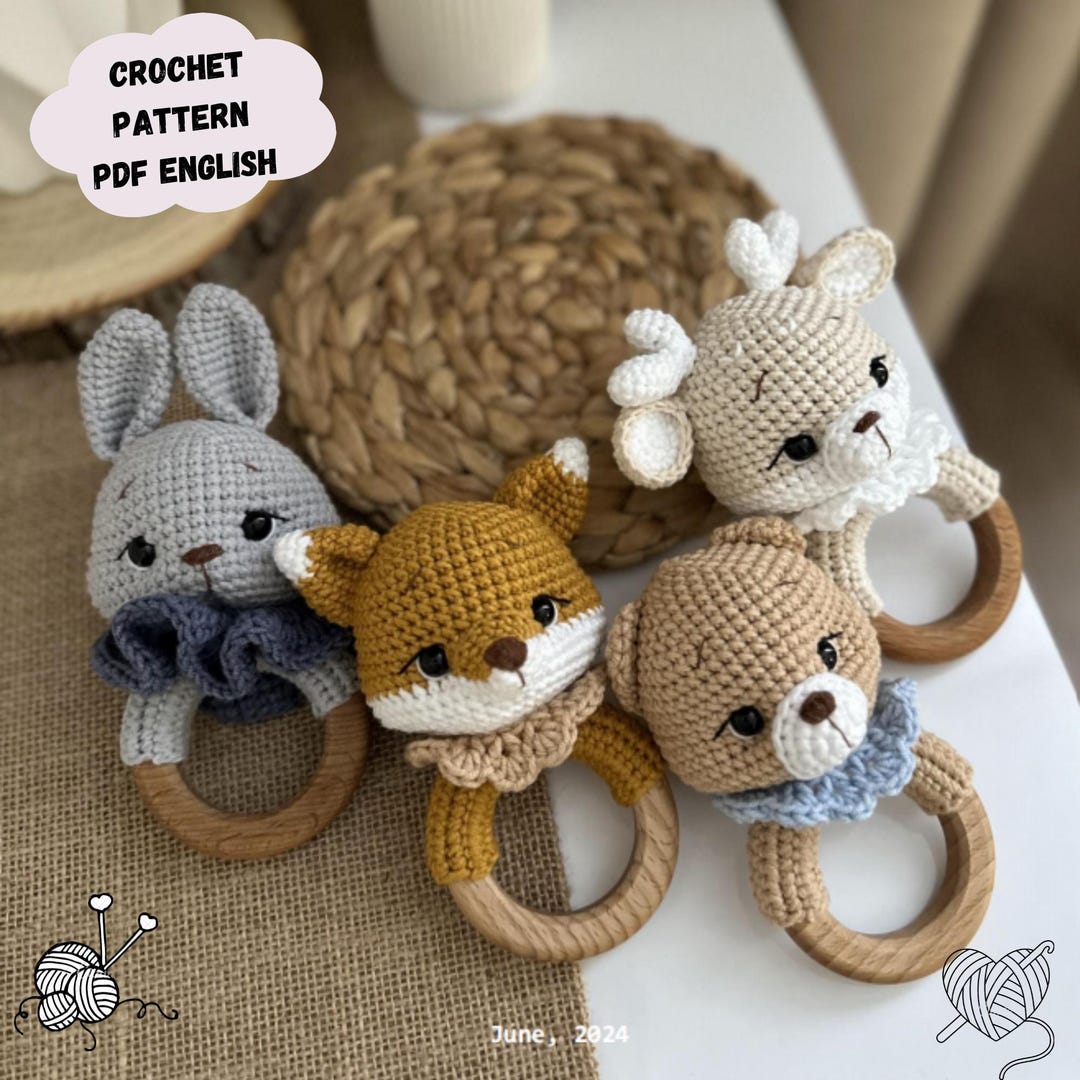 4 in 1 Rattles, Rattle Fox Crochet Pattern, Rattle Deer Crochet Pattern, Rattle Bear Crochet ...