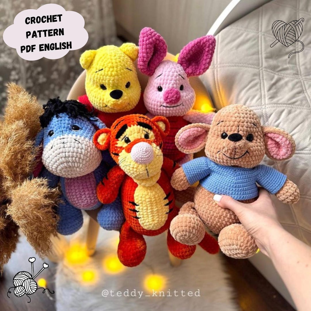 5-in-1 Winnie the Pooh, Piglet, Donkey, Little Roo, Tiger Crochet ...
