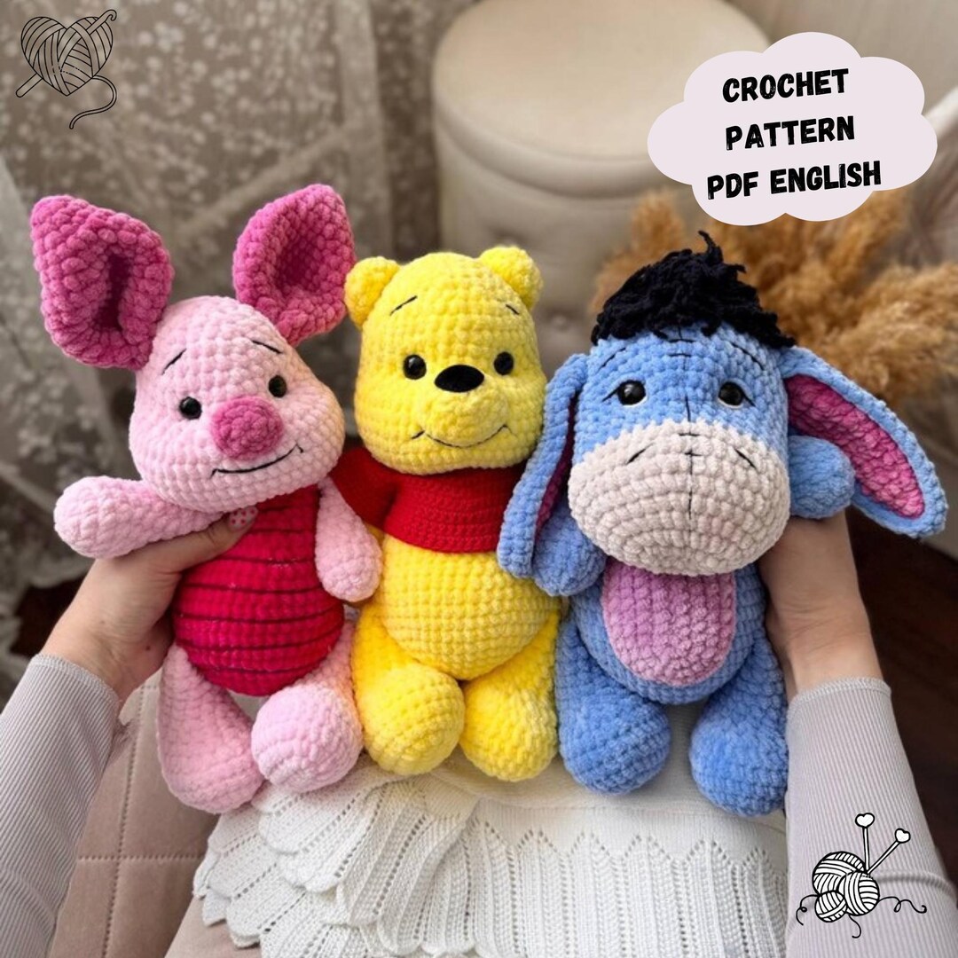 3-in-1 Winnie the Pooh, Piglet and Donkey Crochet Pattern Plush ...