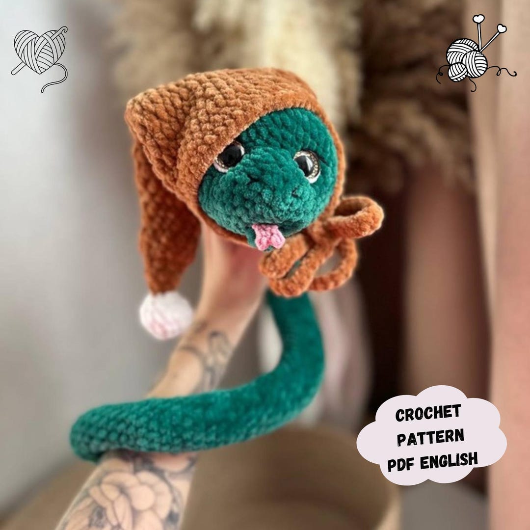 Snake + Cap Crochet Pattern, Snake Amigurumi Crochet Pattern, Snake ...