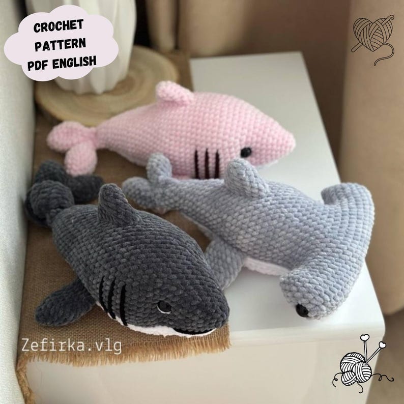 Shark Crochet Pattern, Sharks Easy Plush Amigurumi Toy Animal (PDF ...
