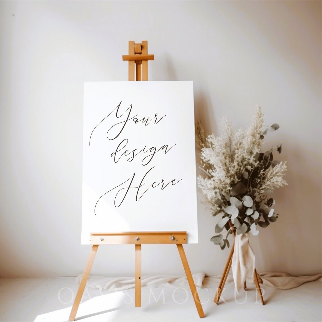 Easel Mockup, Easel Sign Mockup, Seating Chair Mockup, Welcome Sign ...