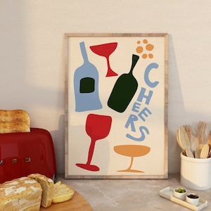 Cheers Print, Wine Glasses Cheers Poster, Bar Cart Art, Hand Drawn ...
