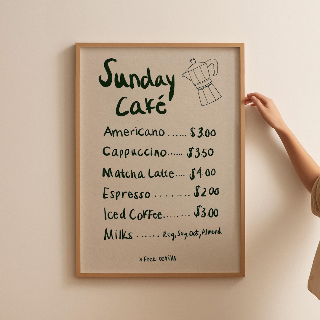 Sunday Cafe Poster: Coffee Menu Art Print (digital Download) - Etsy