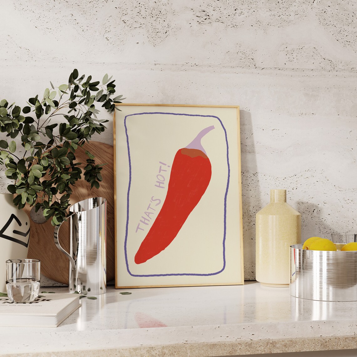 Chilli Print, Chilli Pepper Poster, Thats Hot Print, Foodie Drawing ...