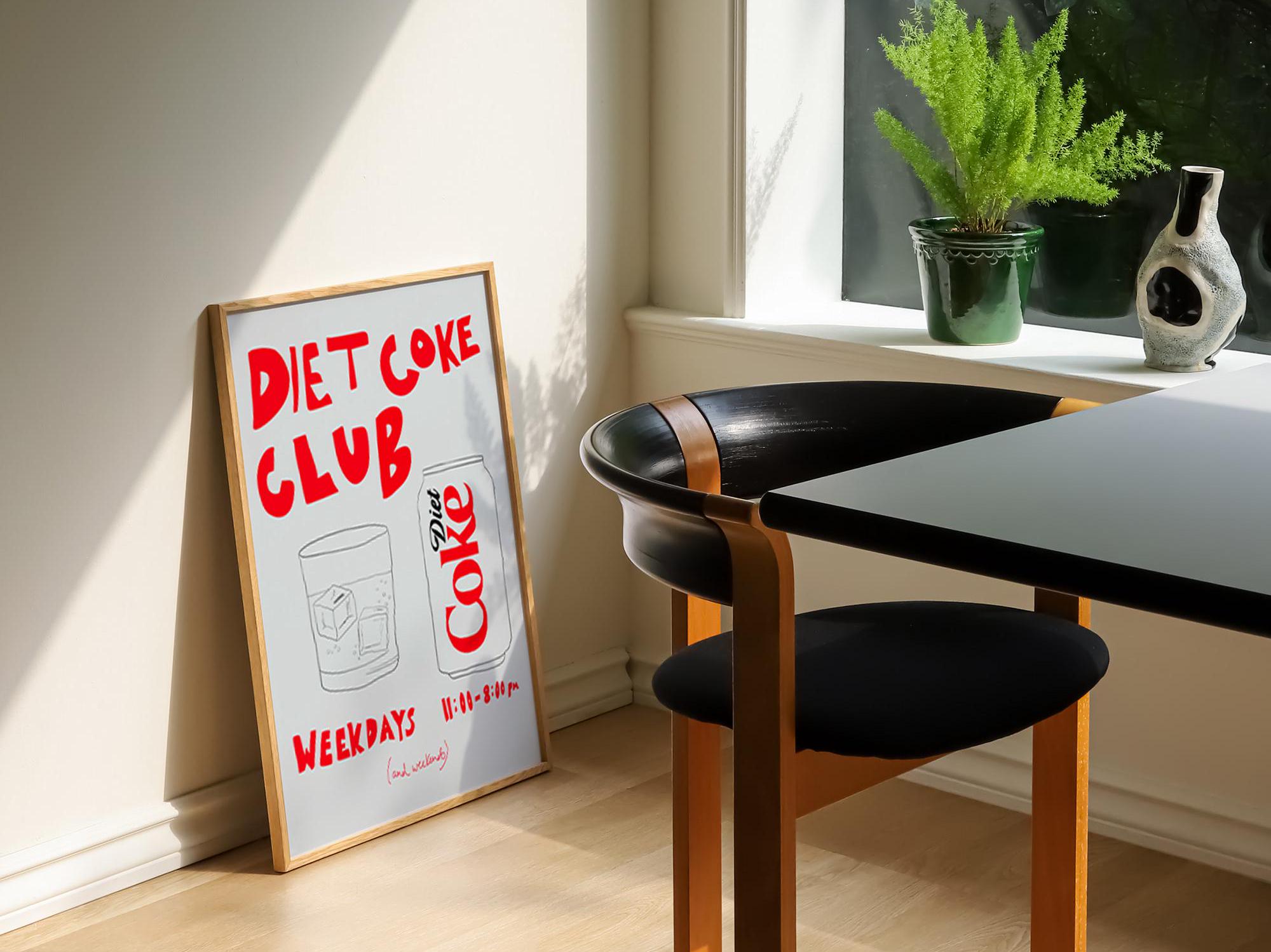 Diet Coke Club Print, Typography Poster, Retro Drink Poster, Mid ...