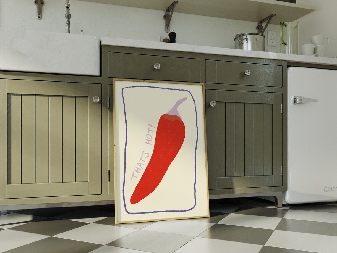Chilli Print, Chilli Pepper Poster, Thats Hot Print, Foodie Drawing ...