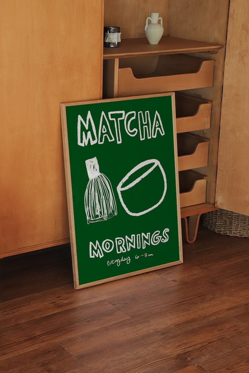 Matcha Mornings Poster, Retro Drink Art, Cafe Poster, Matcha Latte ...