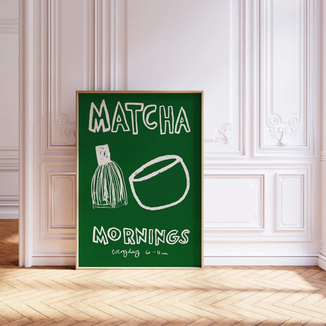 Matcha Mornings Poster, Retro Drink Art, Cafe Poster, Matcha Latte ...