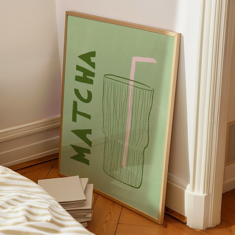 Matcha Poster, Retro Drink Art, Caffe Poster, Matcha Latte Print ...