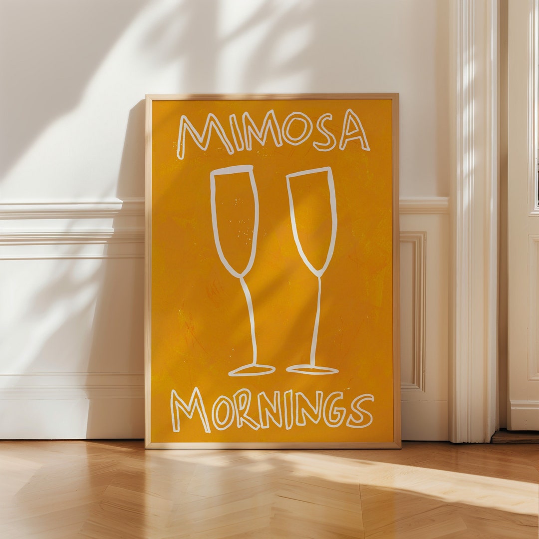 Mimosa Mornings Poster, Retro Cocktail Poster, Kitchen Print, Mimosa ...