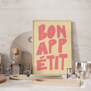 Bon Appetit Poster, French Quote Poster, Typography Print, Mid Century ...