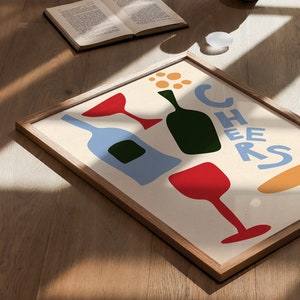 Cheers Print Wine Glasses Cheers Poster Bar Cart Art Hand - Etsy