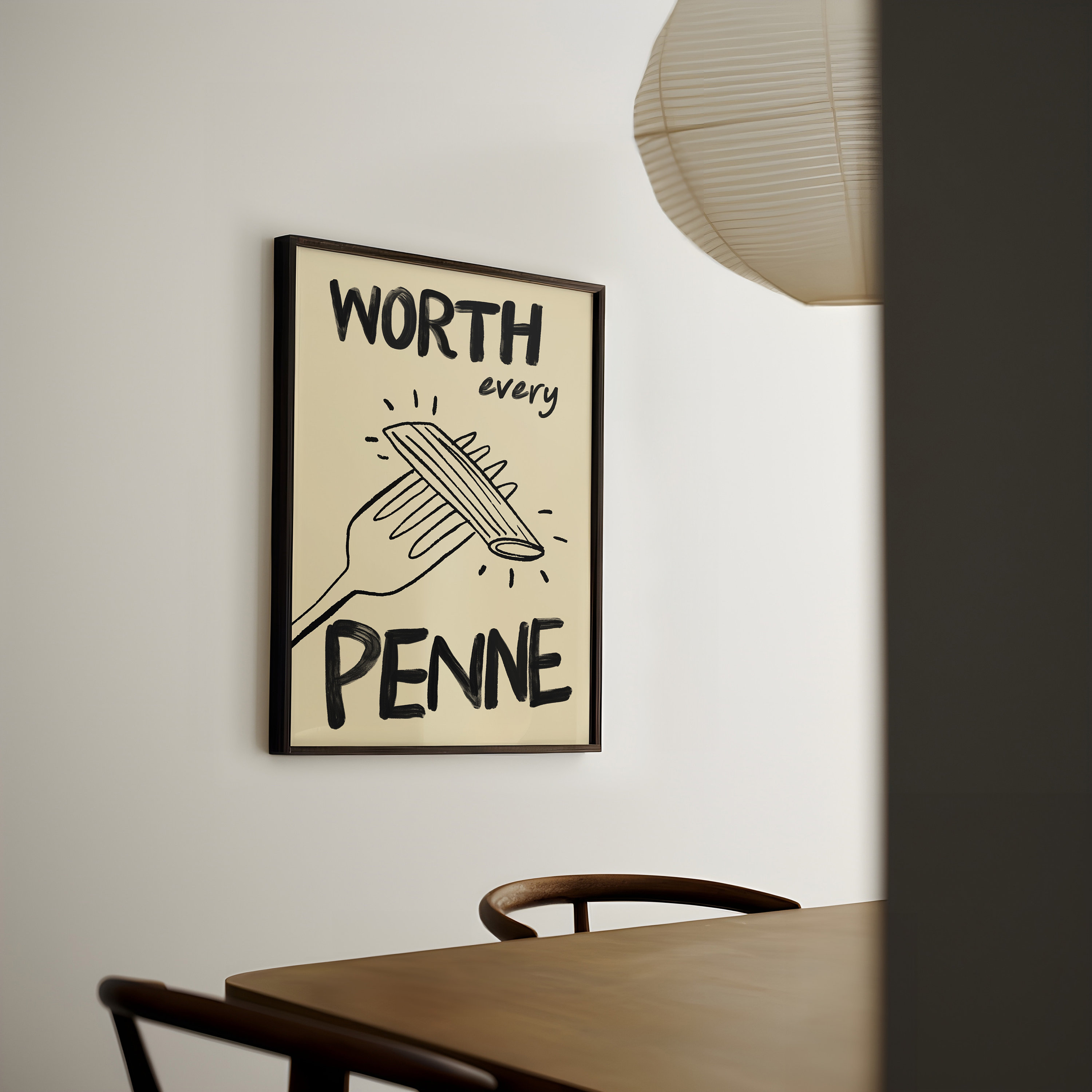 Worth Every Penne Poster, Pasta Night Poster, Hand Drawn Kitchen Art ...