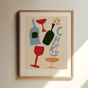 Cheers Print, Wine Glasses Cheers Poster, Bar Cart Art, Hand Drawn ...