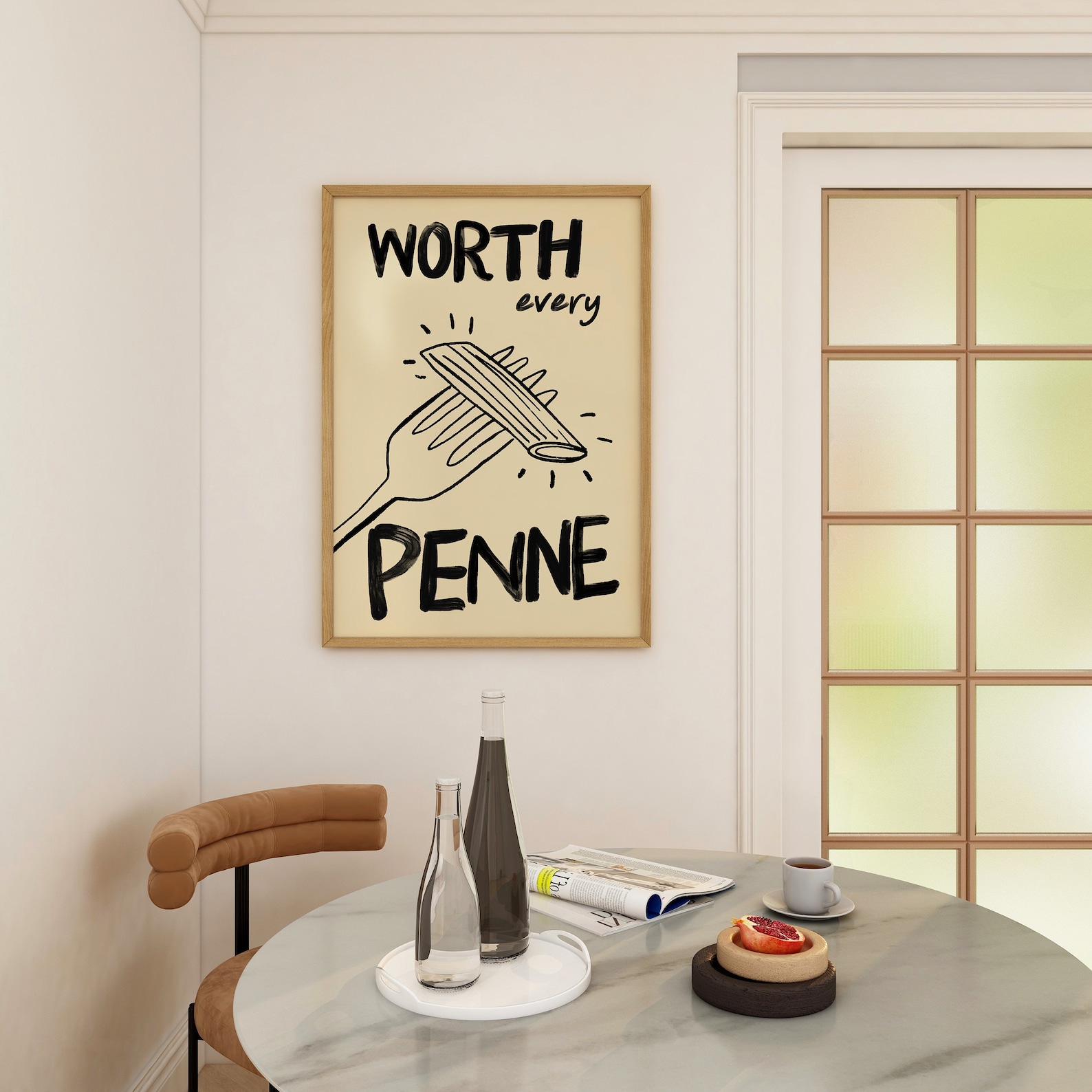 Worth Every Penne Poster, Pasta Night Poster, Hand Drawn Kitchen Art ...