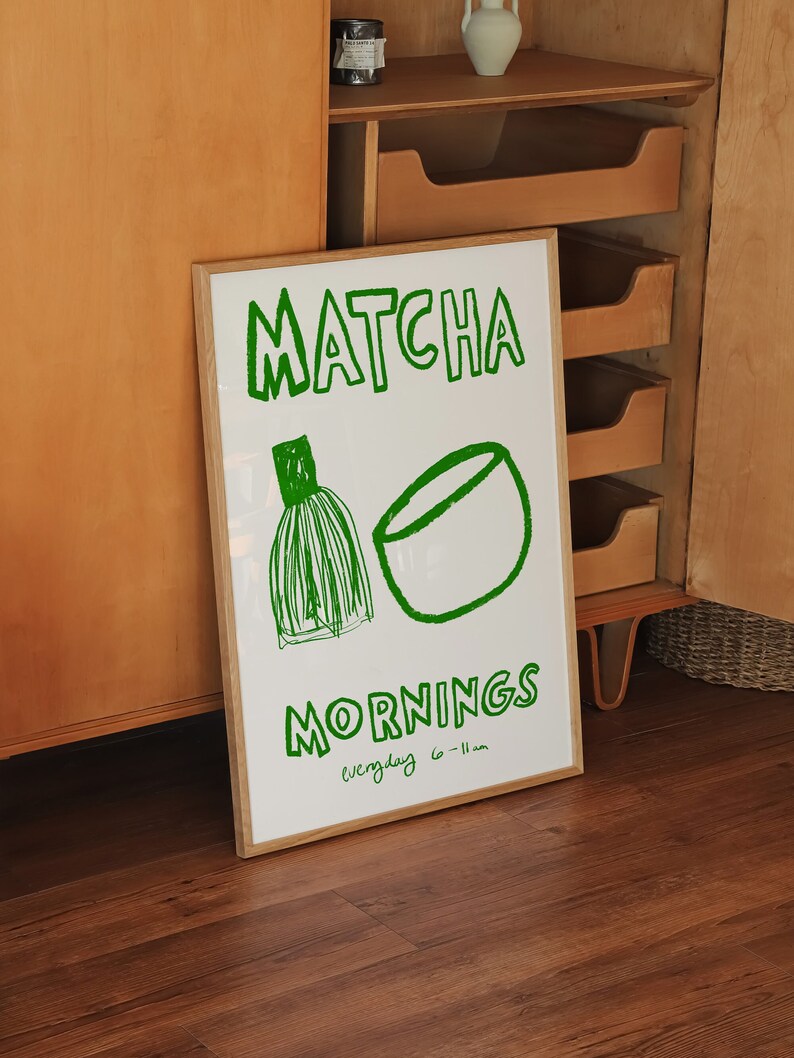Matcha Mornings Poster, Retro Drink Art, Cafe Poster, Matcha Latte ...
