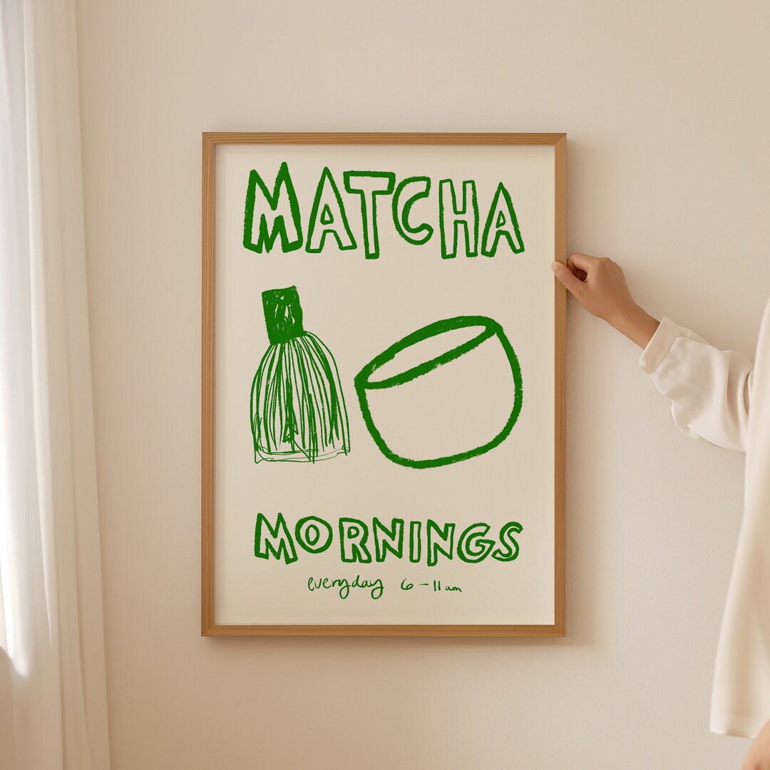 Matcha Mornings Poster, Retro Drink Art, Cafe Poster, Matcha Latte ...