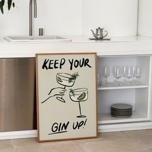 Keep Your Gin up Poster, Gin and Tonic Cocktail Print, Retro Cocktail ...