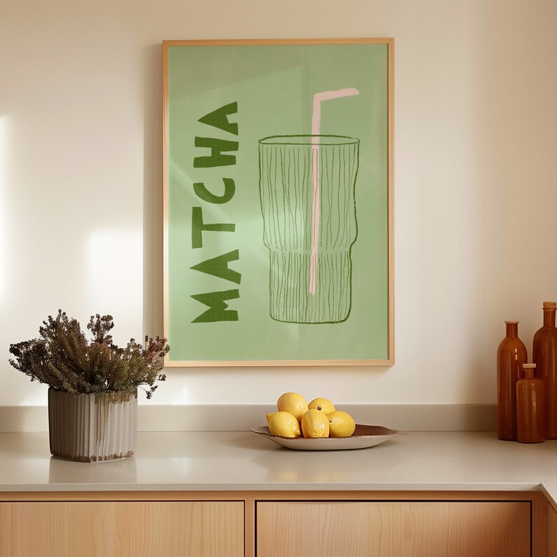 Matcha Poster, Retro Drink Art, Caffe Poster, Matcha Latte Print ...