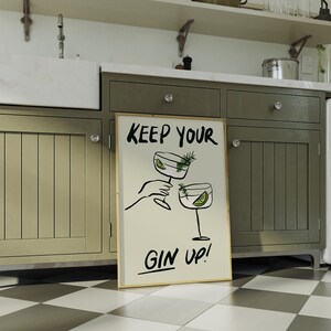 Keep Your Gin up Poster, Gin and Tonic Cocktail Print, Retro Cocktail ...