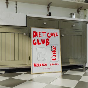 Diet Coke Club Print, Typography Poster, Retro Drink Poster, Mid ...