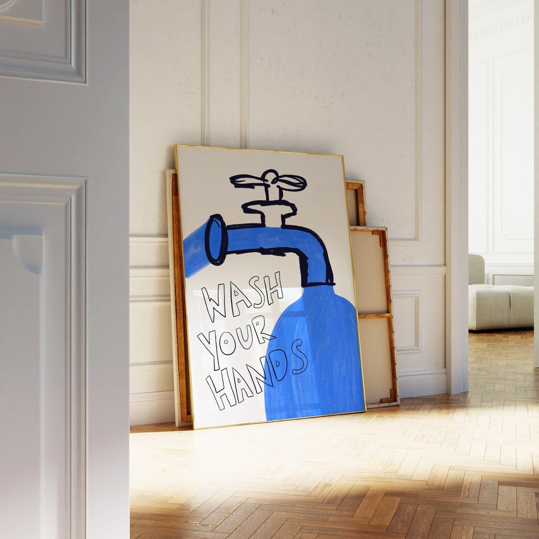 Wash Your Hands Print, Cute Bathroom Print, Hand Drawn Sketch, Mid ...