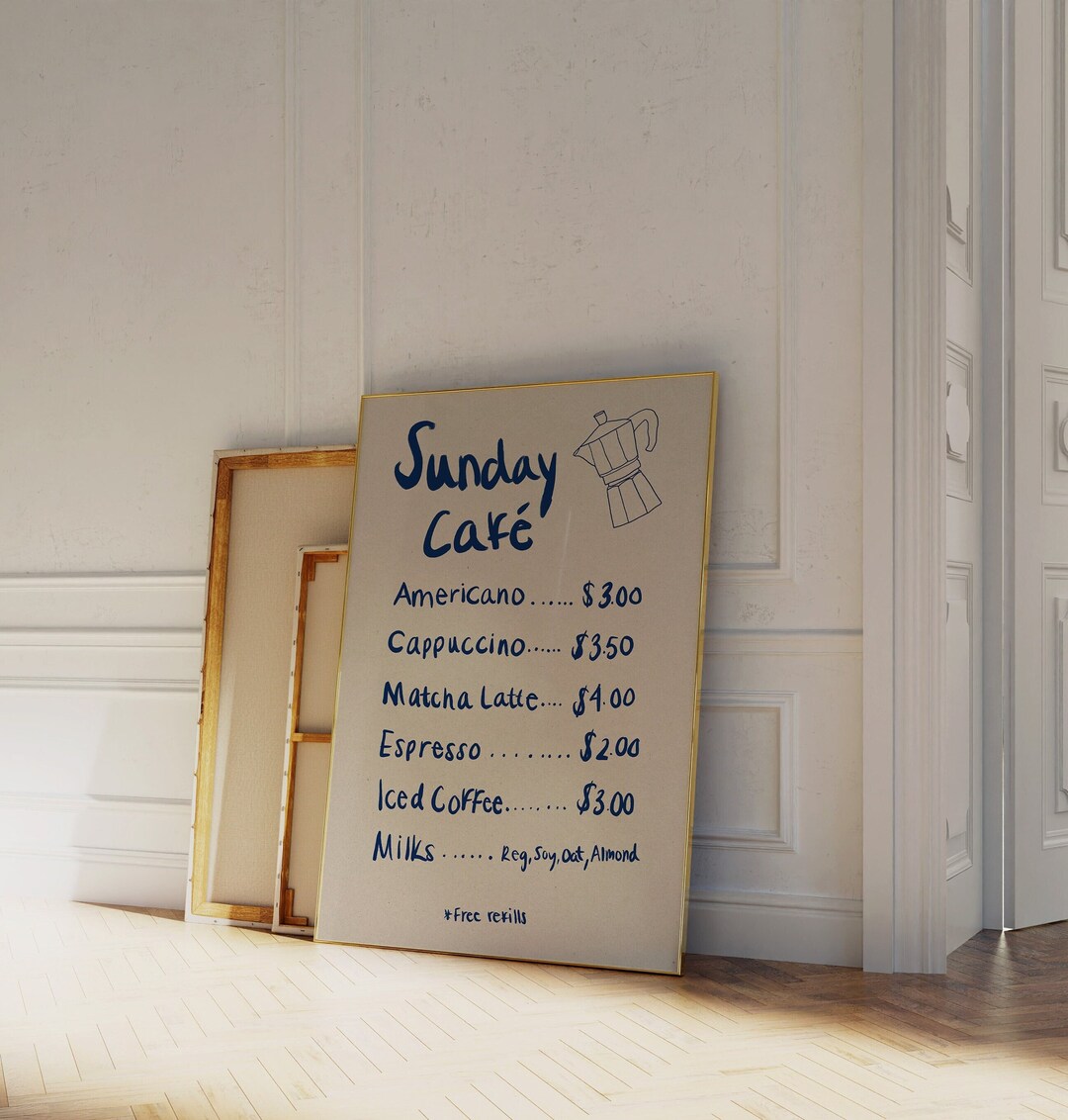 Sunday Cafe Poster, Caffe Poster, Coffee Sketch, Hand Drawn Coffee ...