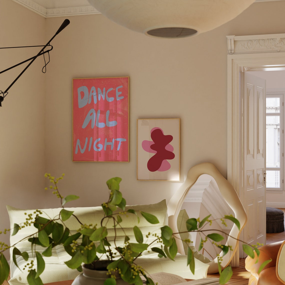 Dance All Night Poster, Hand Drawn Print, Maximalist Poster, Typography ...