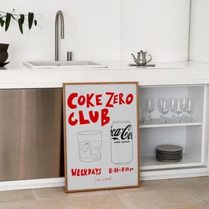 Coke Zero Club Print, Typography Poster, Retro Drink Poster, Mid ...