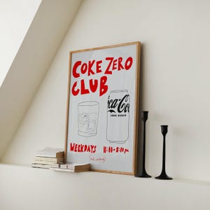 Coke Zero Club Print, Typography Poster, Retro Drink Poster, Mid ...