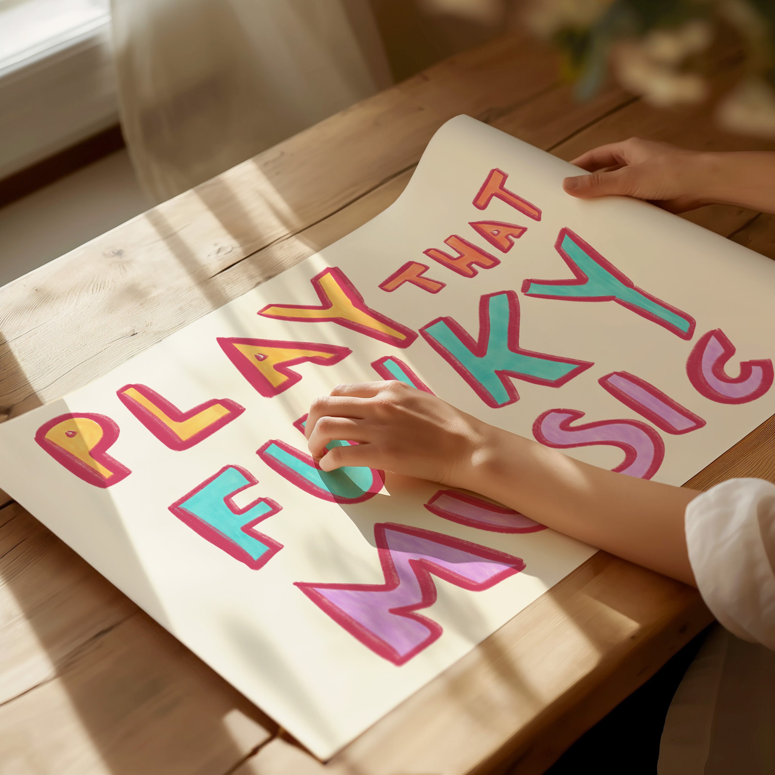 Play That Funky Music Print, Mid Century Print, Hand Drawn Sketch ...