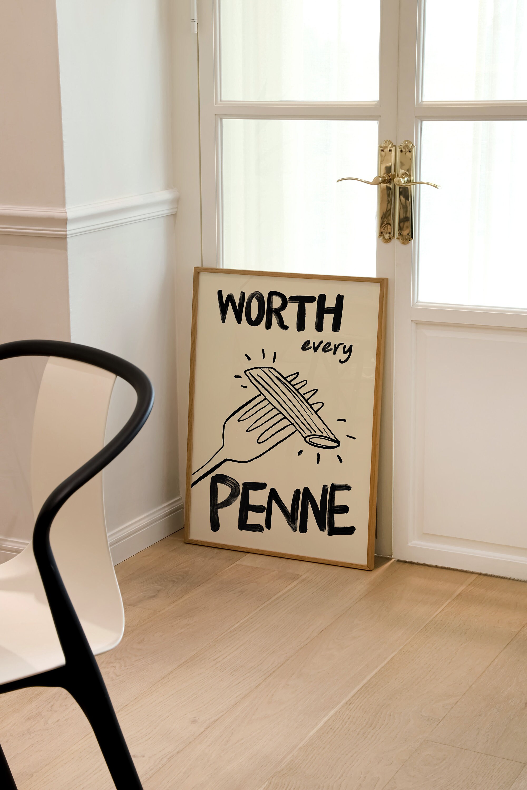 Worth Every Penne Poster, Pasta Night Poster, Hand Drawn Kitchen Art ...