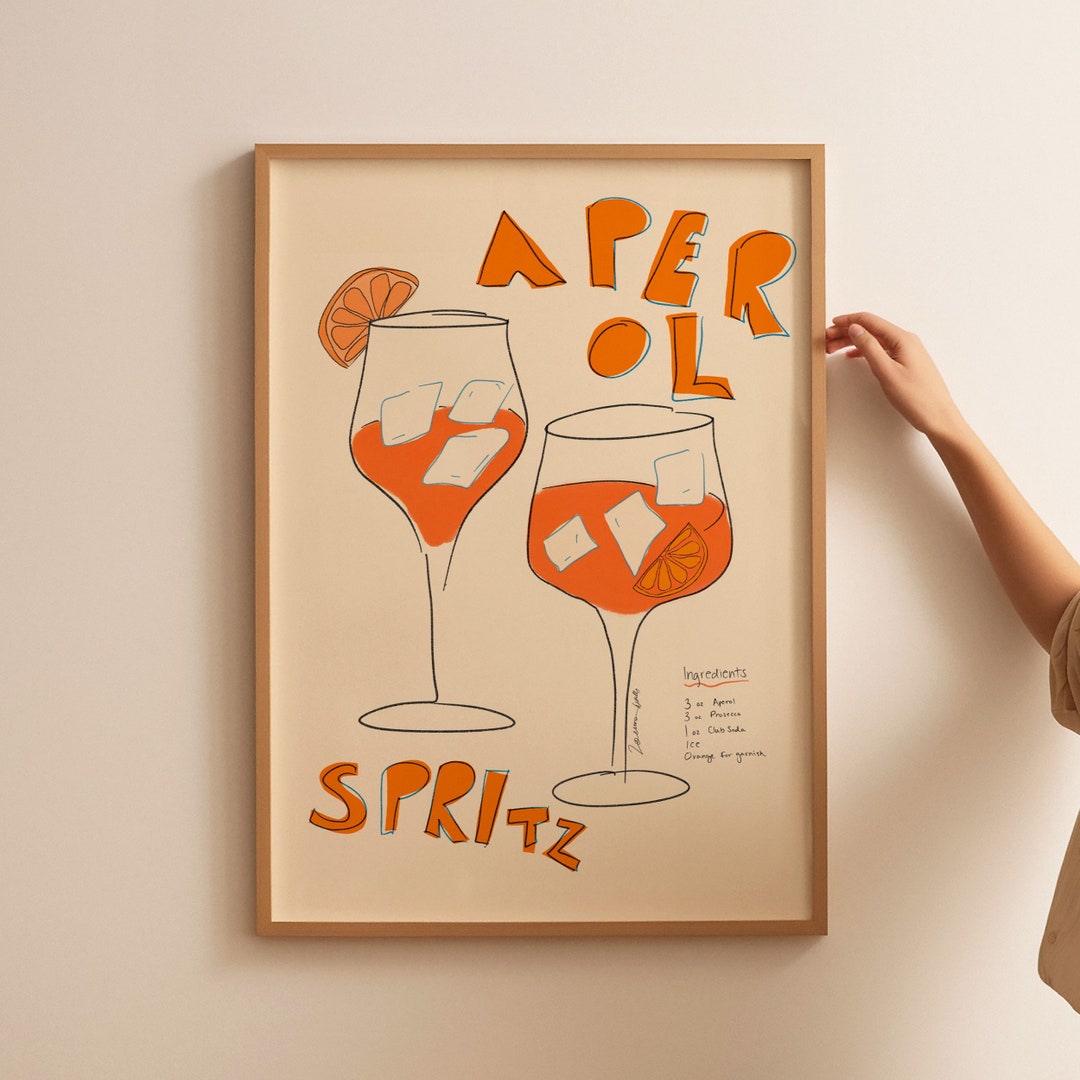 Aperol Spritz Print, Retro Drink Poster, Bar Cart Wall Art, Cocktail ...