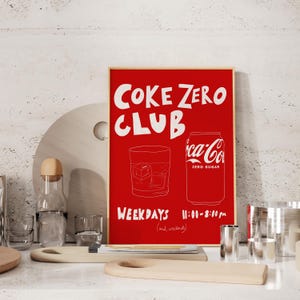 Coke Zero Club Print, Typography Poster, Retro Drink Print, Mid Century ...
