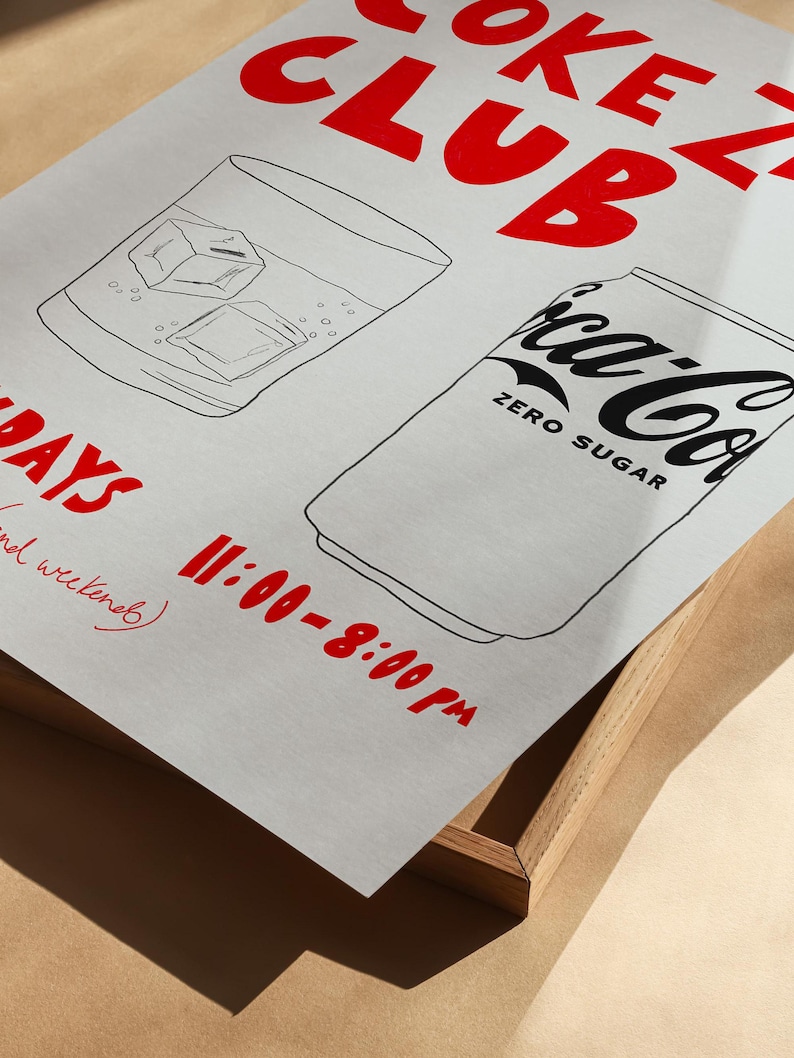 Coke Zero Club Print, Typography Poster, Retro Drink Poster, Mid ...