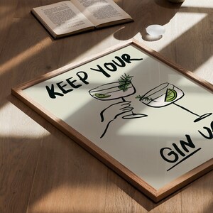 Keep Your Gin up Poster, Gin and Tonic Cocktail Print, Retro Cocktail ...