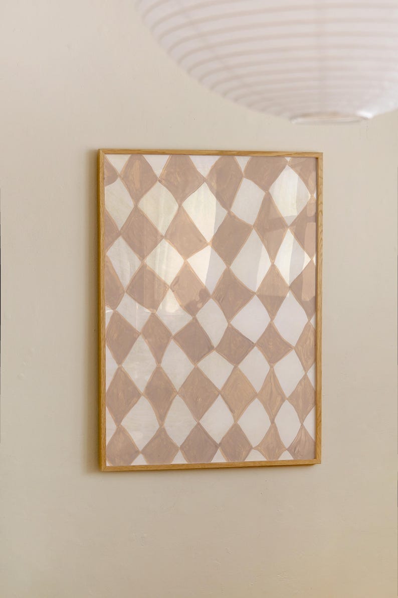Neutral Checkered Art Print, Retro Geometric Poster (digital Download ...