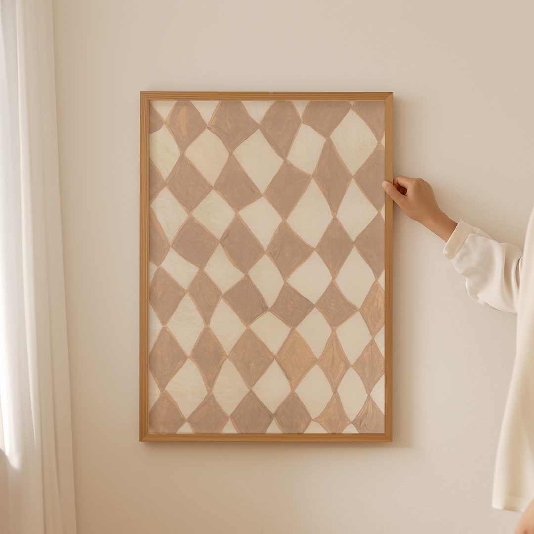 Checkered Art Print, Neutral Wall Art, Trendy Retro Print, Checkerboard ...