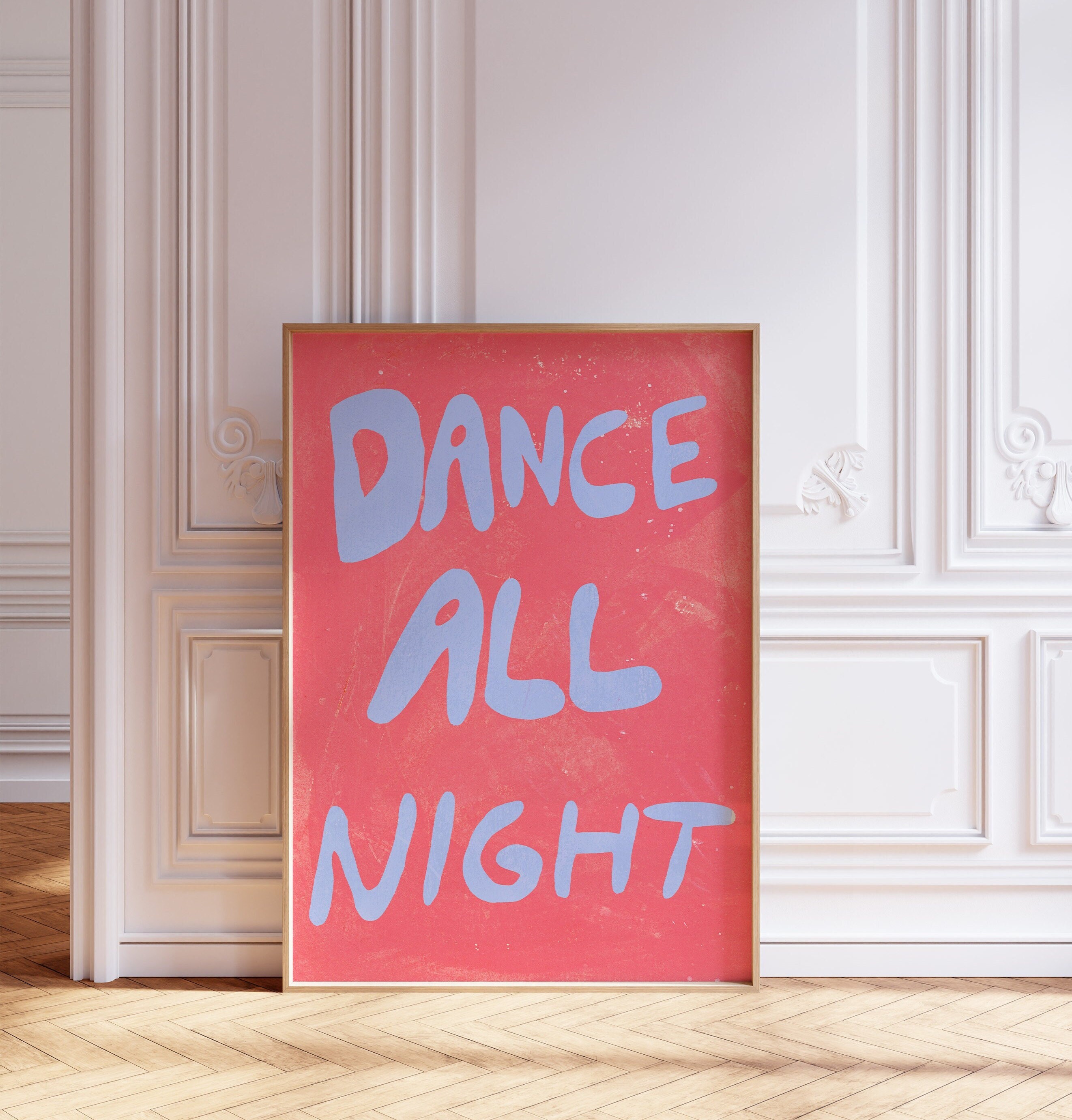 Dance All Night Poster, Hand Drawn Print, Maximalist Poster, Typography ...