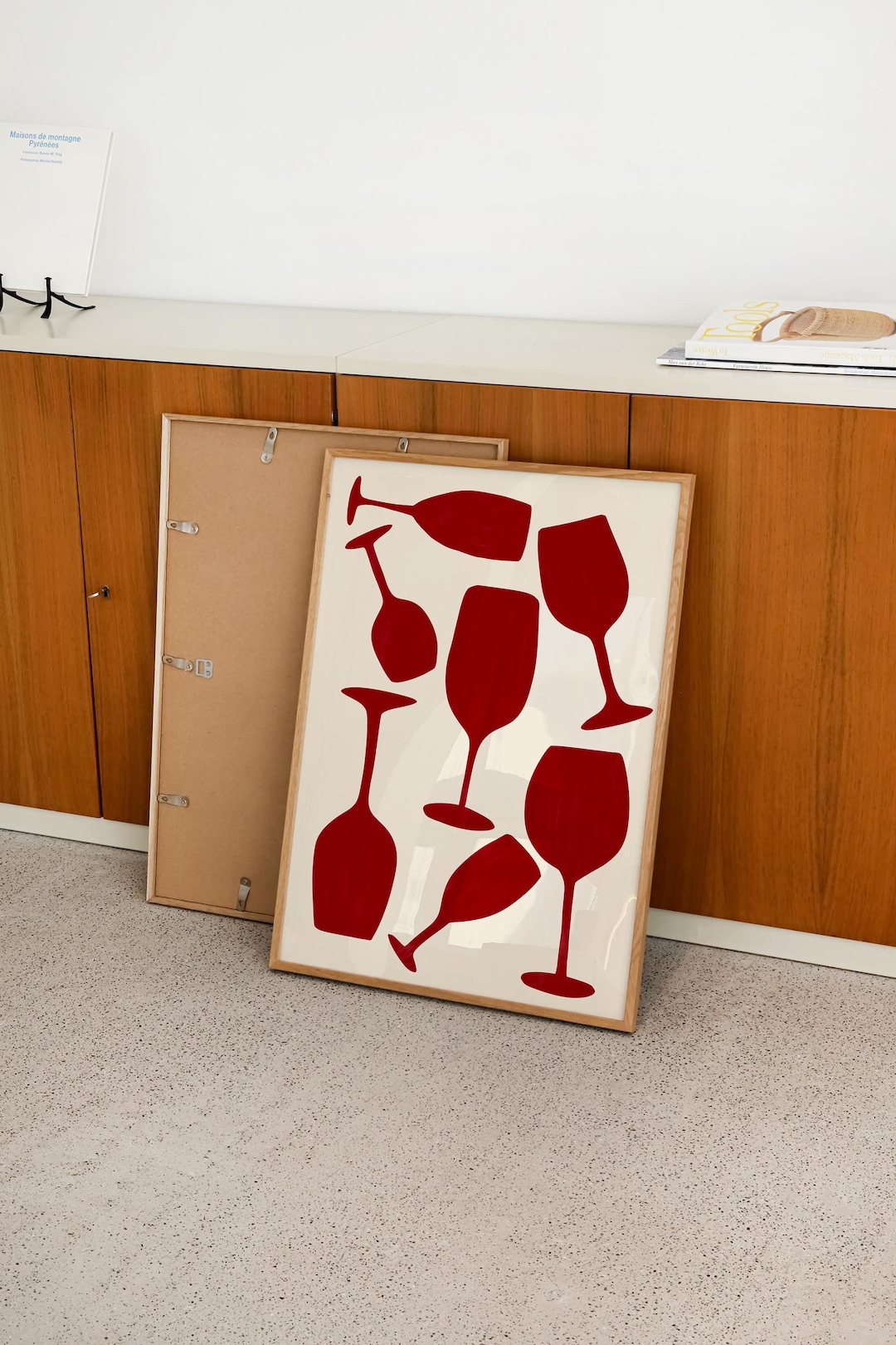 Red Wine Glass Print: Mid Century Modern Bar Cart Art (digital Download ...