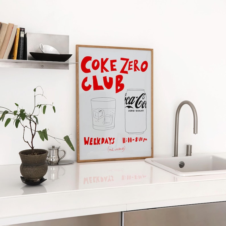 Coke Zero Club Print, Typography Poster, Retro Drink Poster, Mid ...