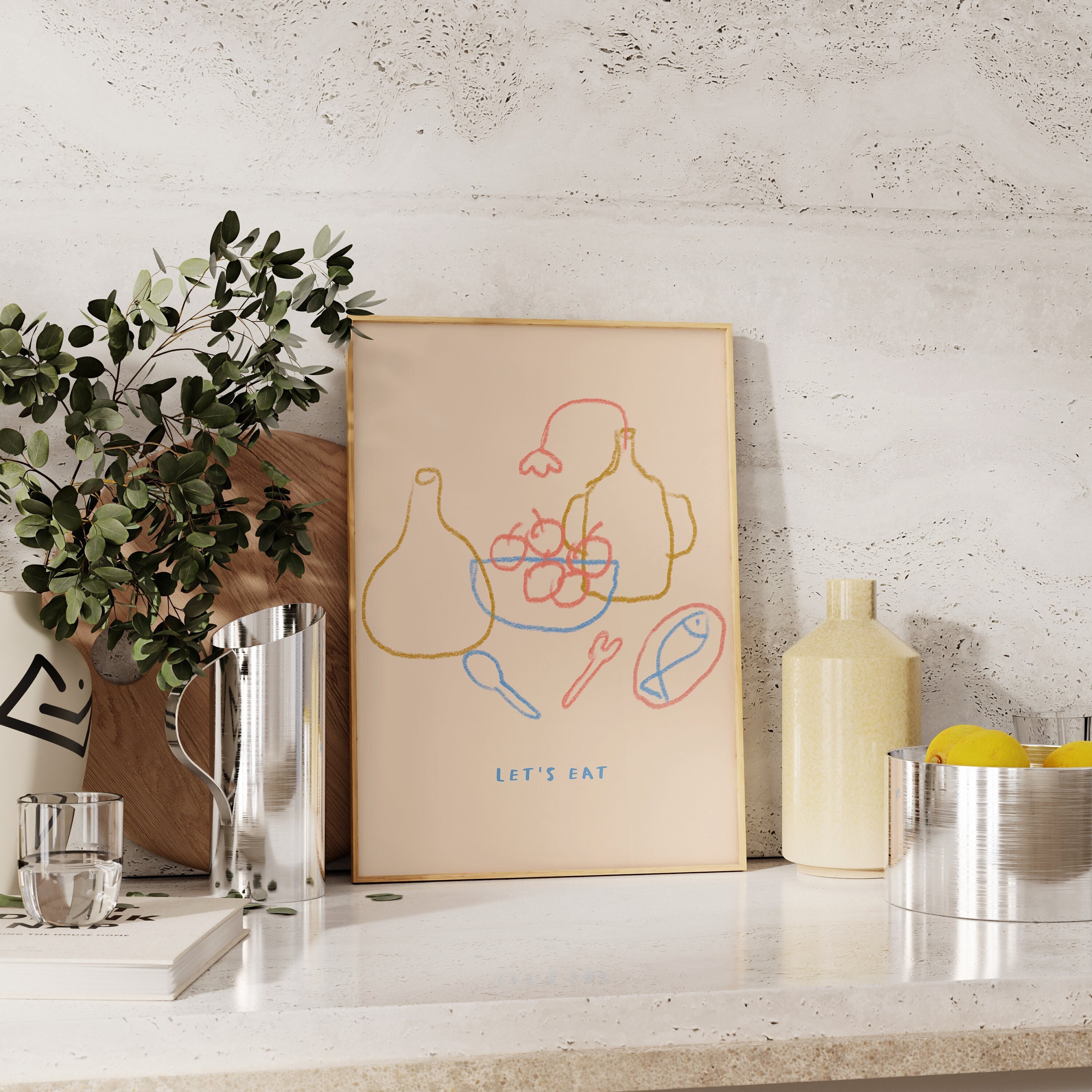 Lets Eat Print, Kitchen Wall Decor, Bon Appetit Poster, Illustrated ...