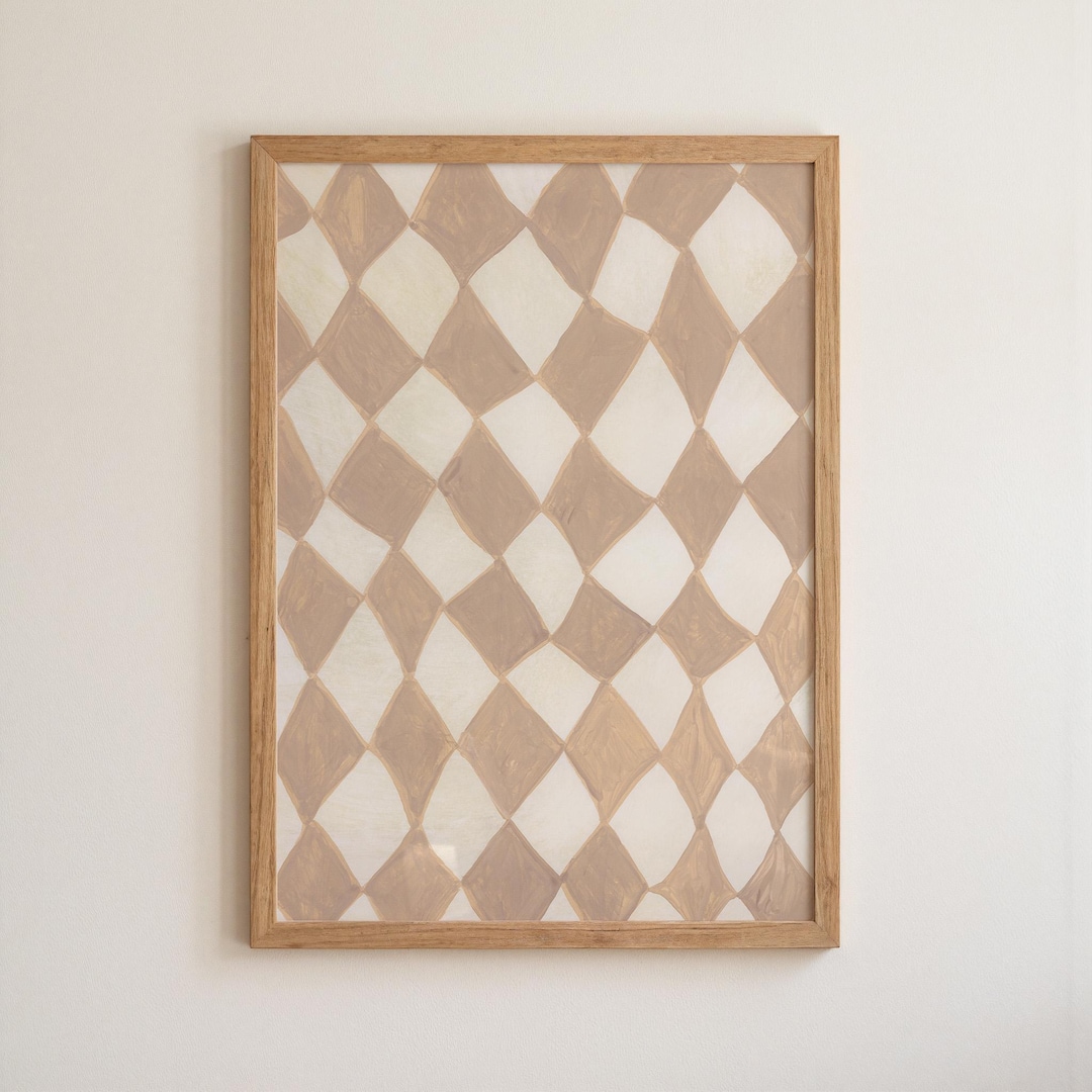 Neutral Checkered Art Print, Retro Geometric Poster (digital Download ...