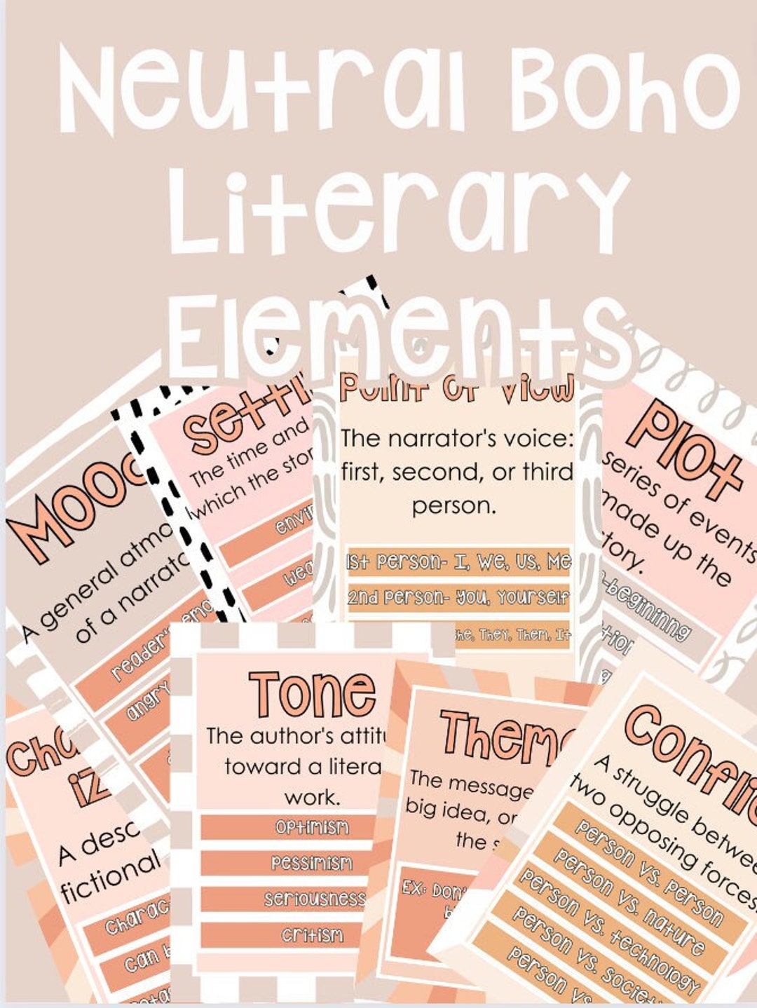 Neutral Boho Literary Elements Posters - Etsy