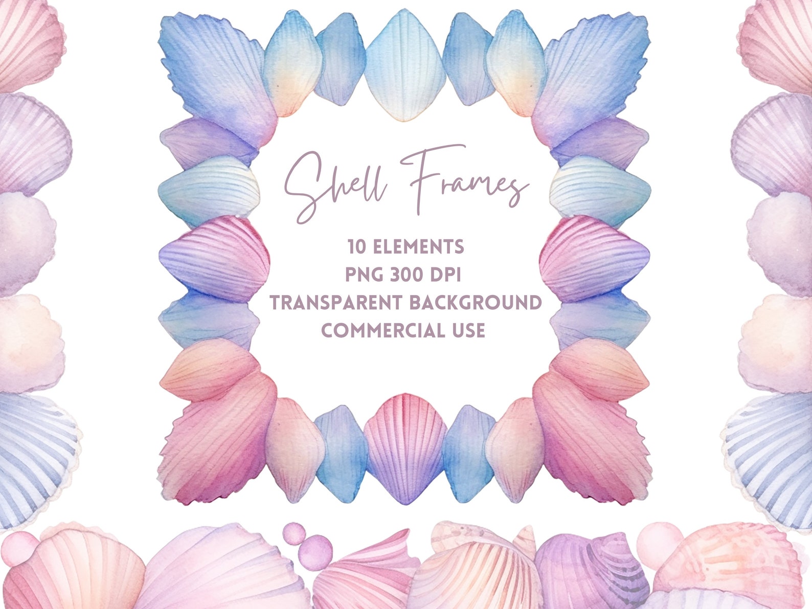 Watercolor Seashell Frame Clip Art | Nautical Clipart | Shell Decor ...