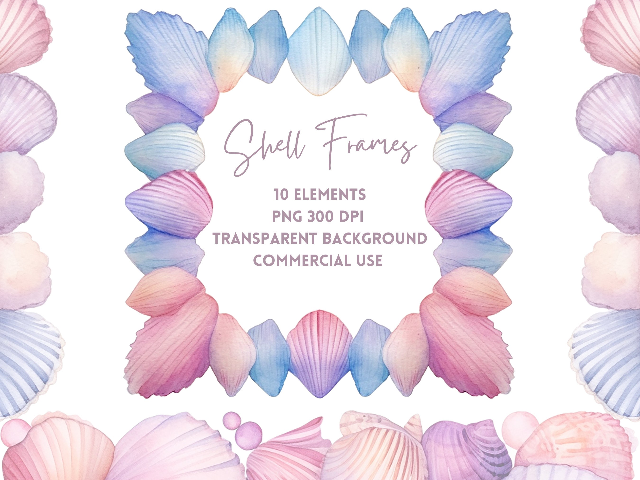 Watercolor Seashell Frame Clip Art | Nautical Clipart | Shell Decor ...