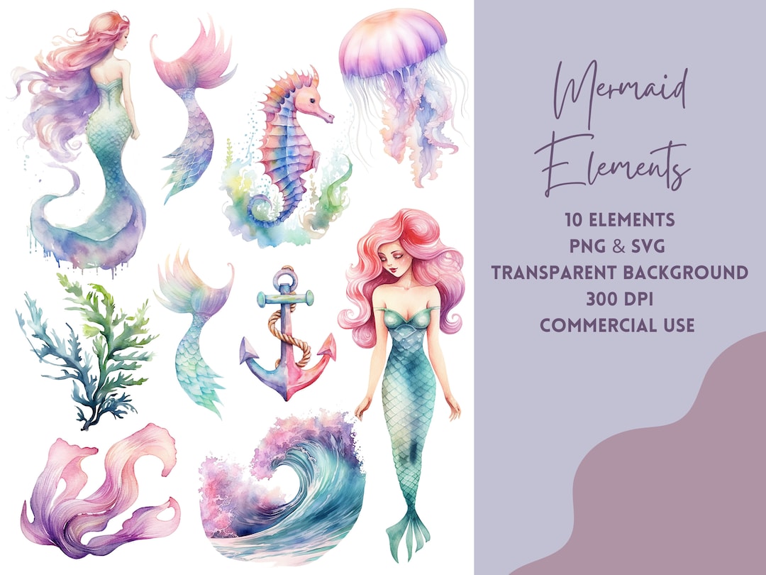 Mermaid Watercolor Clip Art | Clipart Ocean | Gift for Her ...