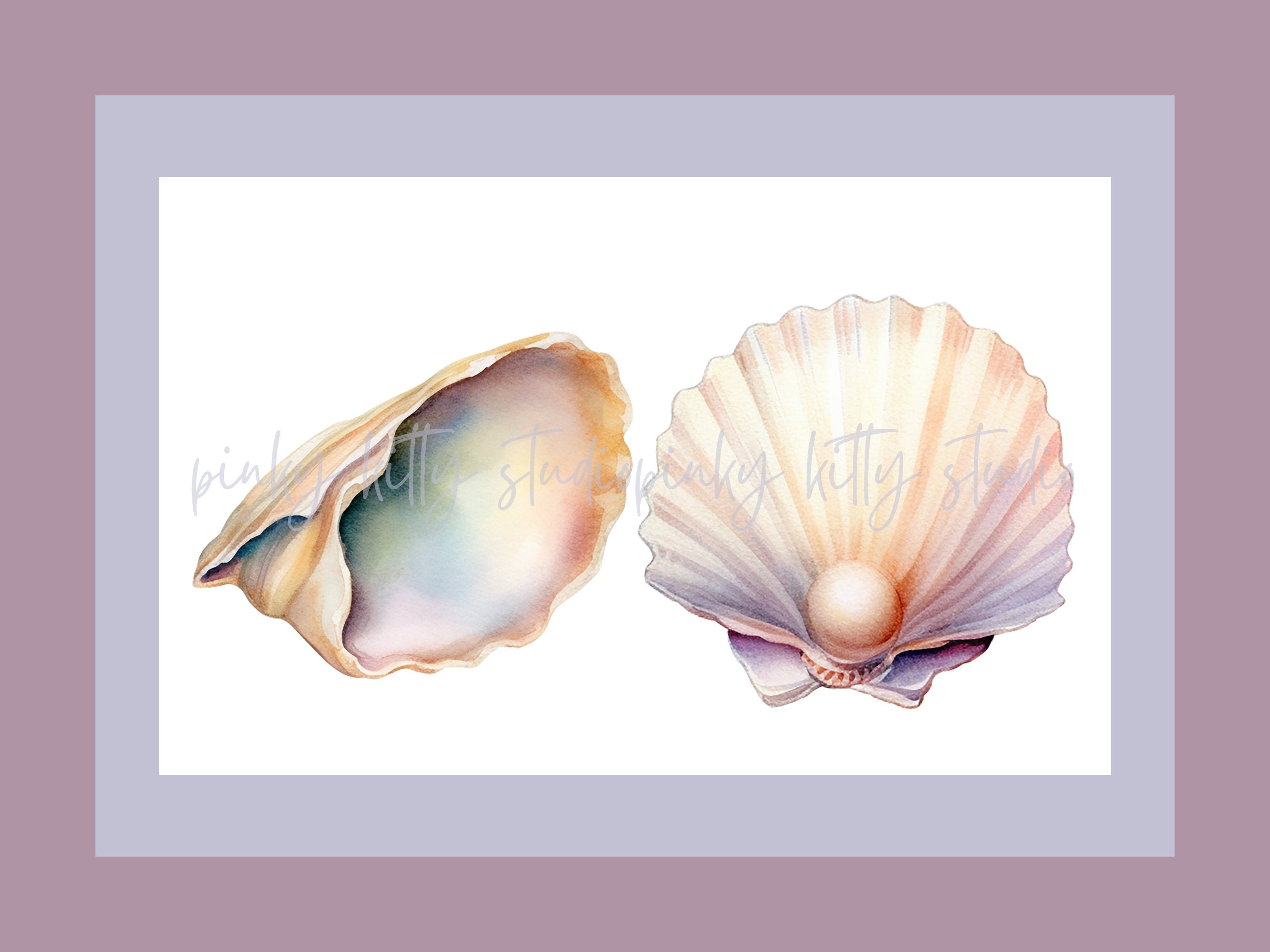Shell Watercolor Clip Art Clipart Pearl Watercolor Gift for Her ...